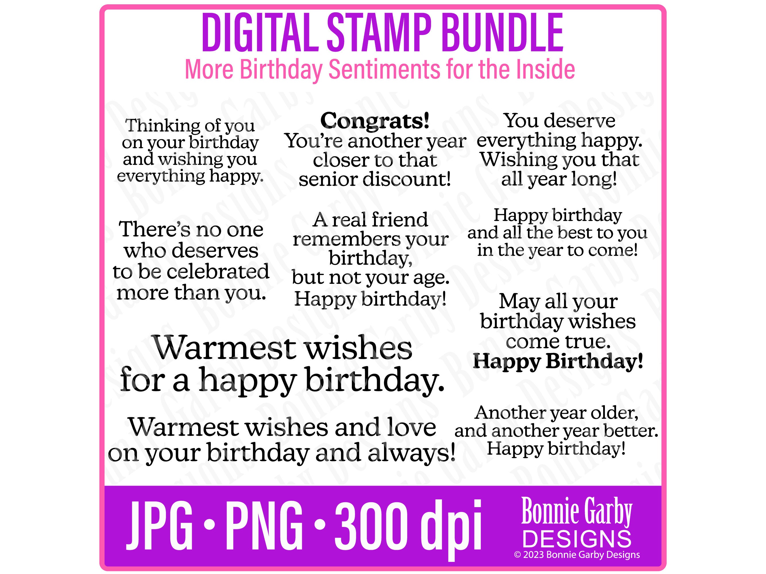 More Birthday Sentiments 'for the Inside' Digital - Etsy