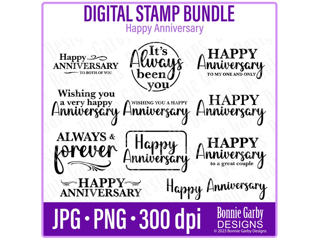 Happy Anniversary Digital Stamp Bundle, Clip Art, Word Art Quotes for ...