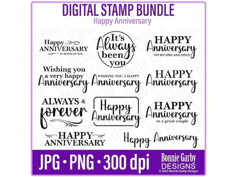 Happy Anniversary Digital Stamp Bundle, Clip Art, Word Art Quotes for ...