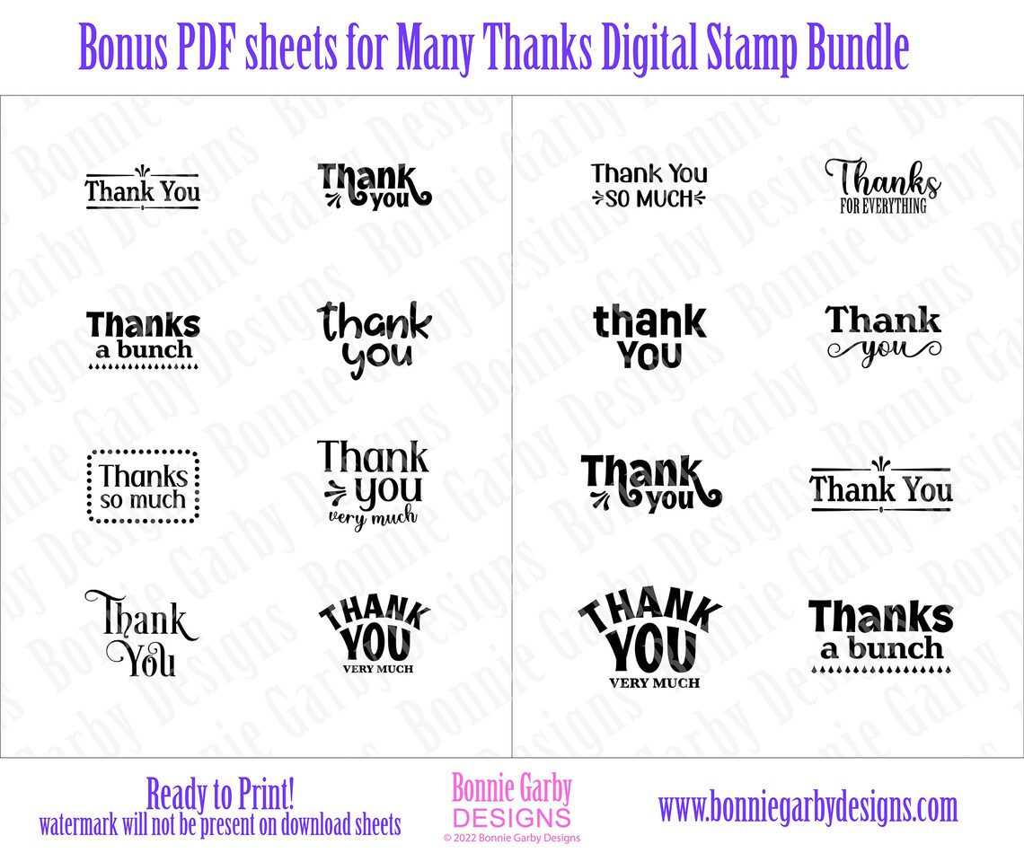 Many Thanks Thank You Digital Stamp Bundle Word Art Quotes for ...