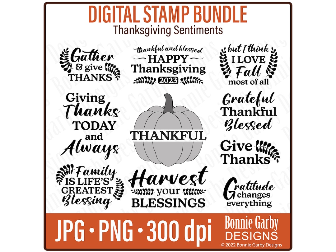 Thanksgiving Sentiments Digital Stamps Bundle Word (Instant Download ...