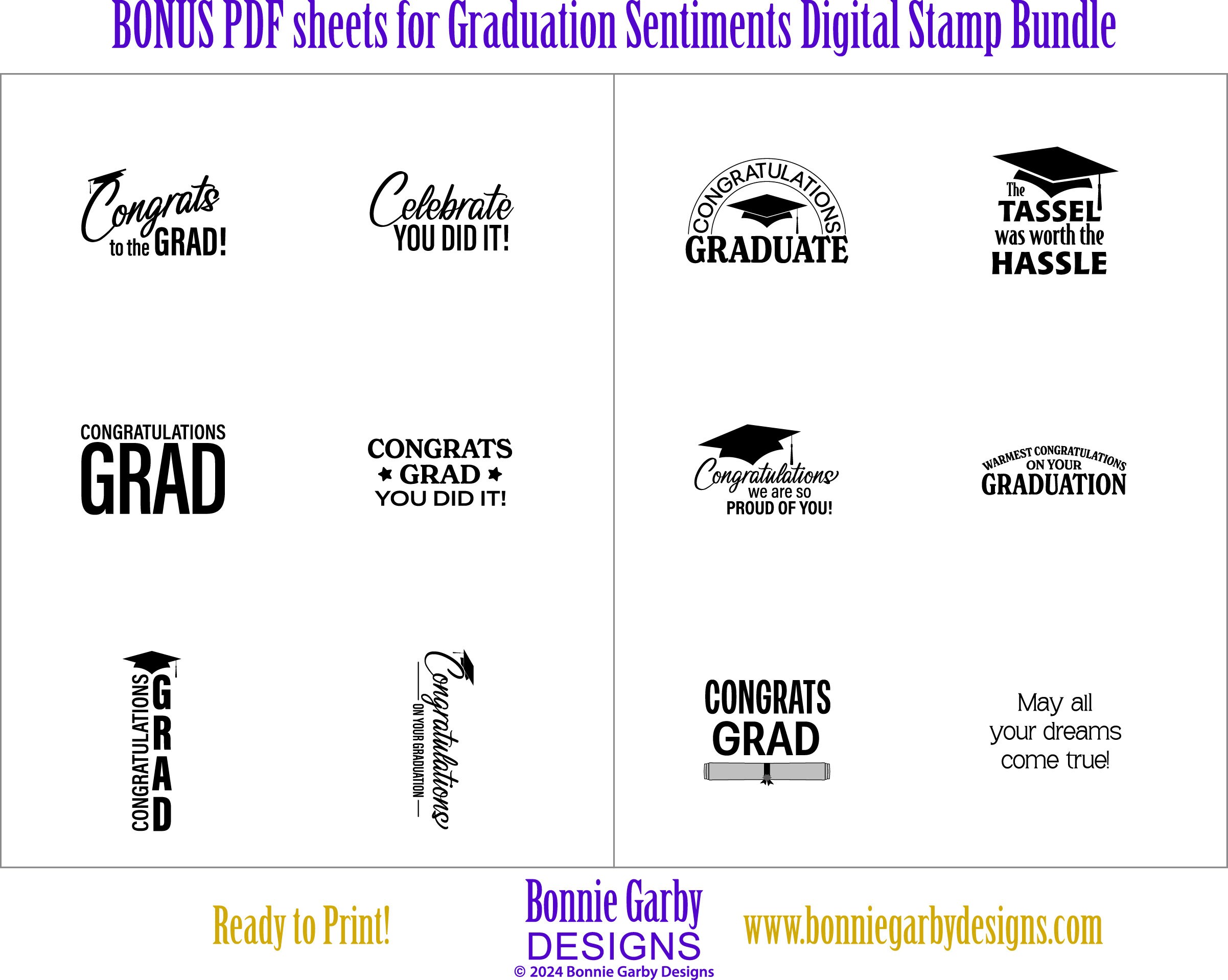 Graduation Sentiments Digital Stamp Bundle, Clip Art, Word Art Quotes ...