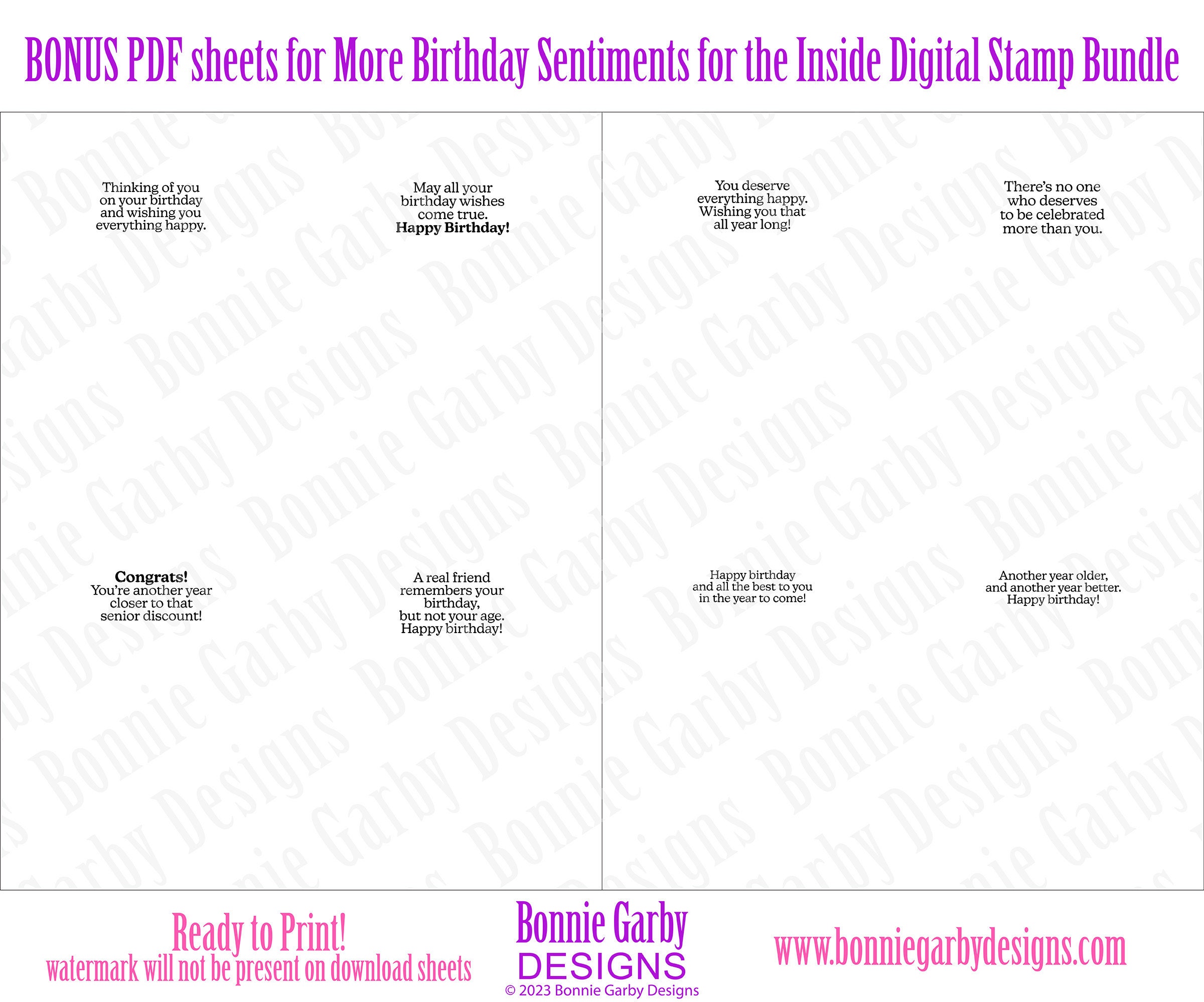 More Birthday Sentiments 'for the Inside' Digital Stamps, Photo ...