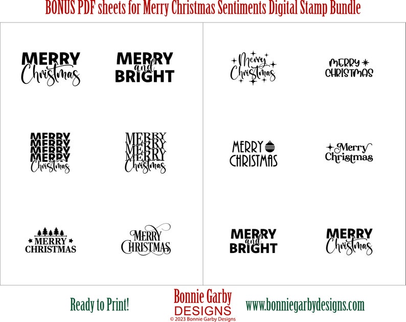 Merry Christmas Sentiments Digital Stamp Bundle, Clip Art, Word Art for ...