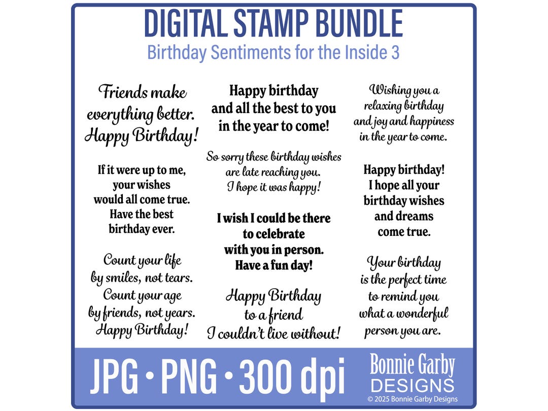 Birthday Sentiments 'for the Inside' 3 Digital Stamps, Photo Overlays ...