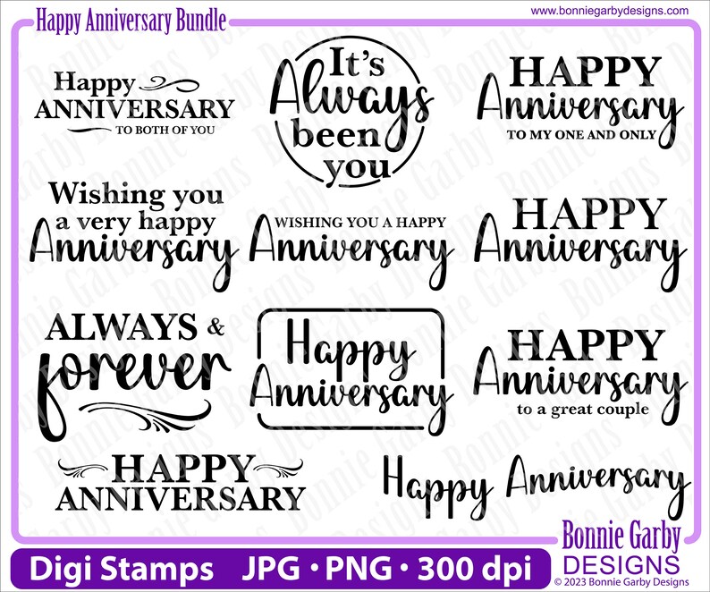 Happy Anniversary Digital Stamp Bundle Word Art Quotes Clip - Etsy