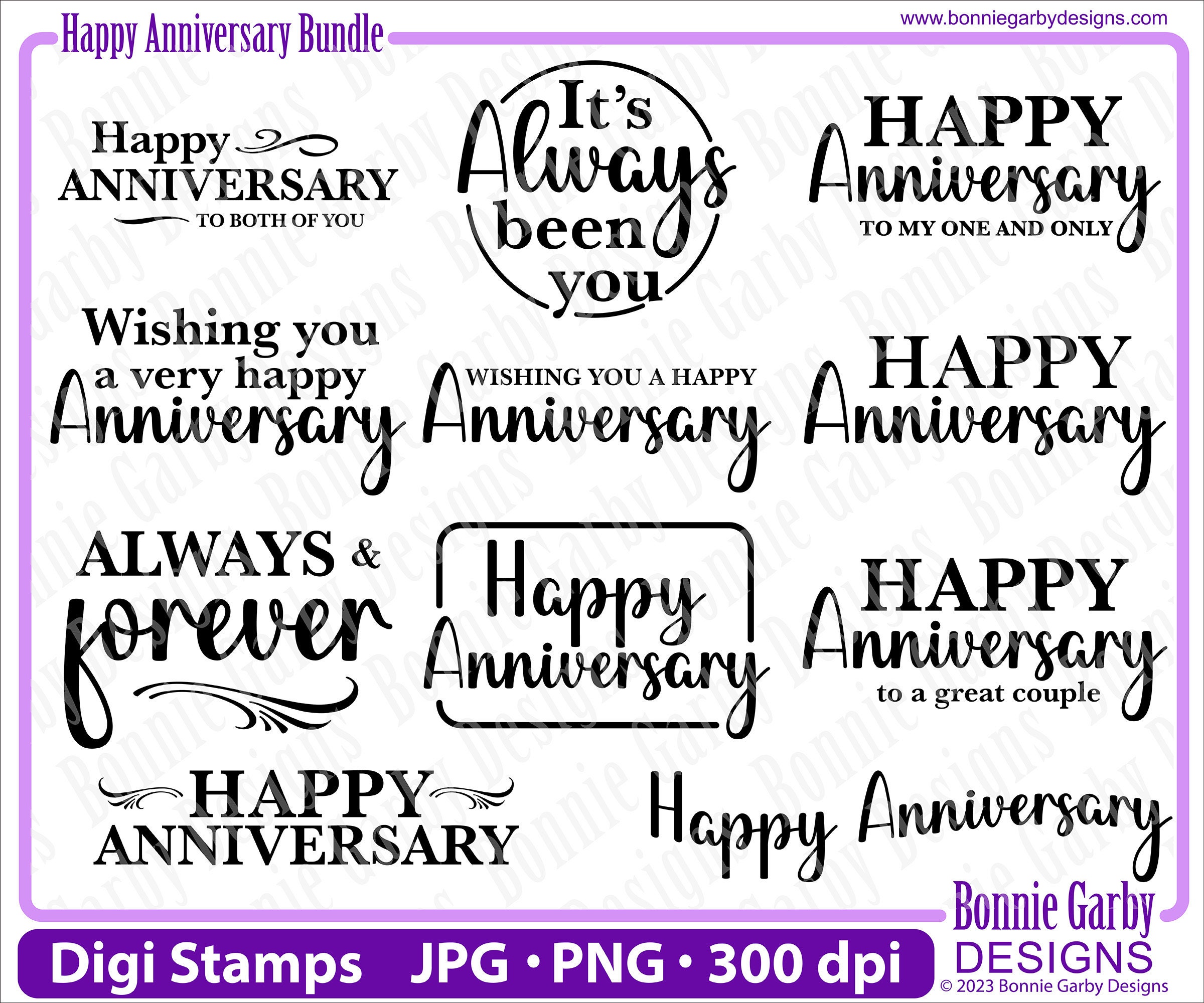 Happy Anniversary Digital Stamp Bundle Clip Art Word Art - Etsy