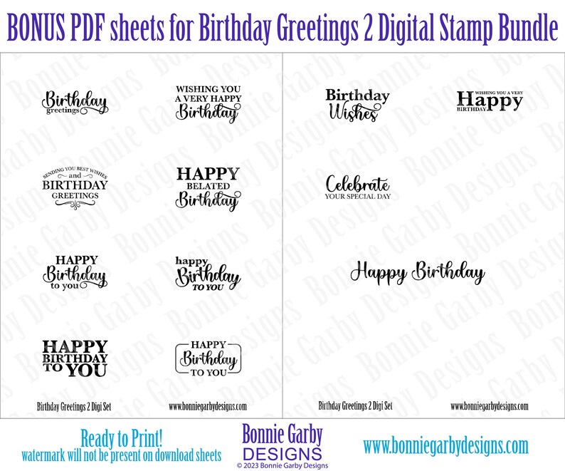 Birthday Greetings 2 Digital Sentiment Stamp Bundle, Word Art Quotes ...