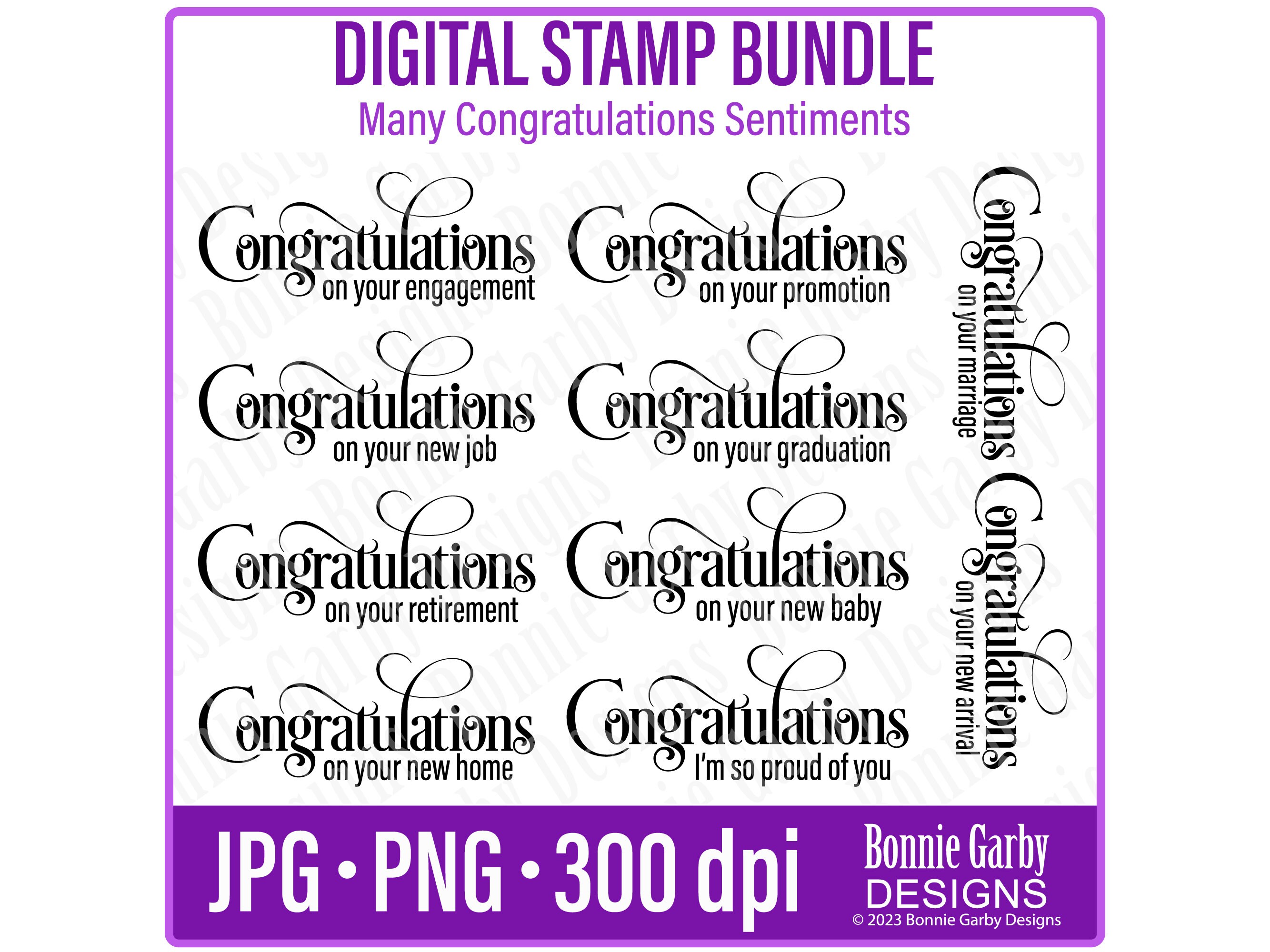 Many Congratulations Digital Stamp Bundle, Word Art Quotes, Clip Art ...