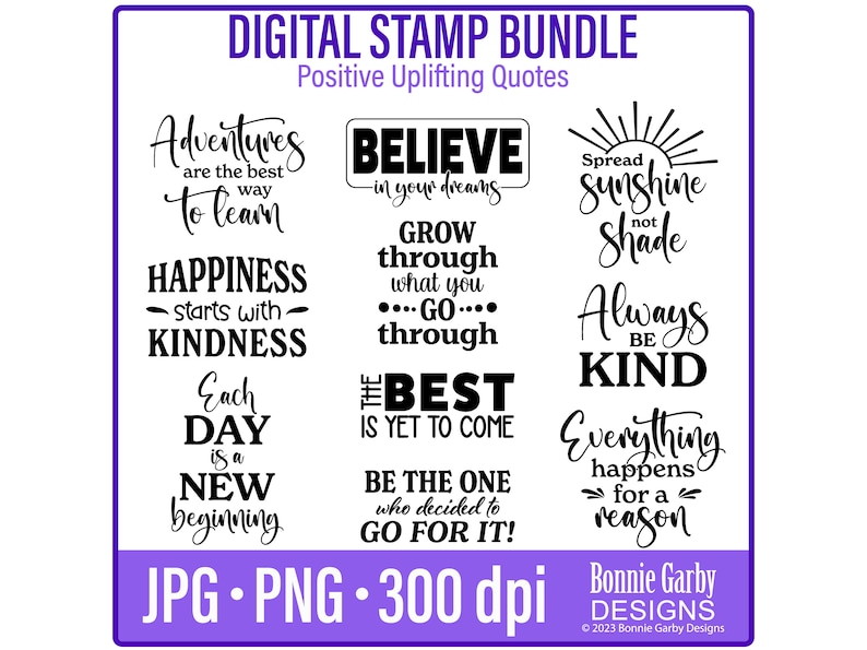 Positive Uplifting Quotes Digital Stamp Bundle, Clip Art, Word Art ...