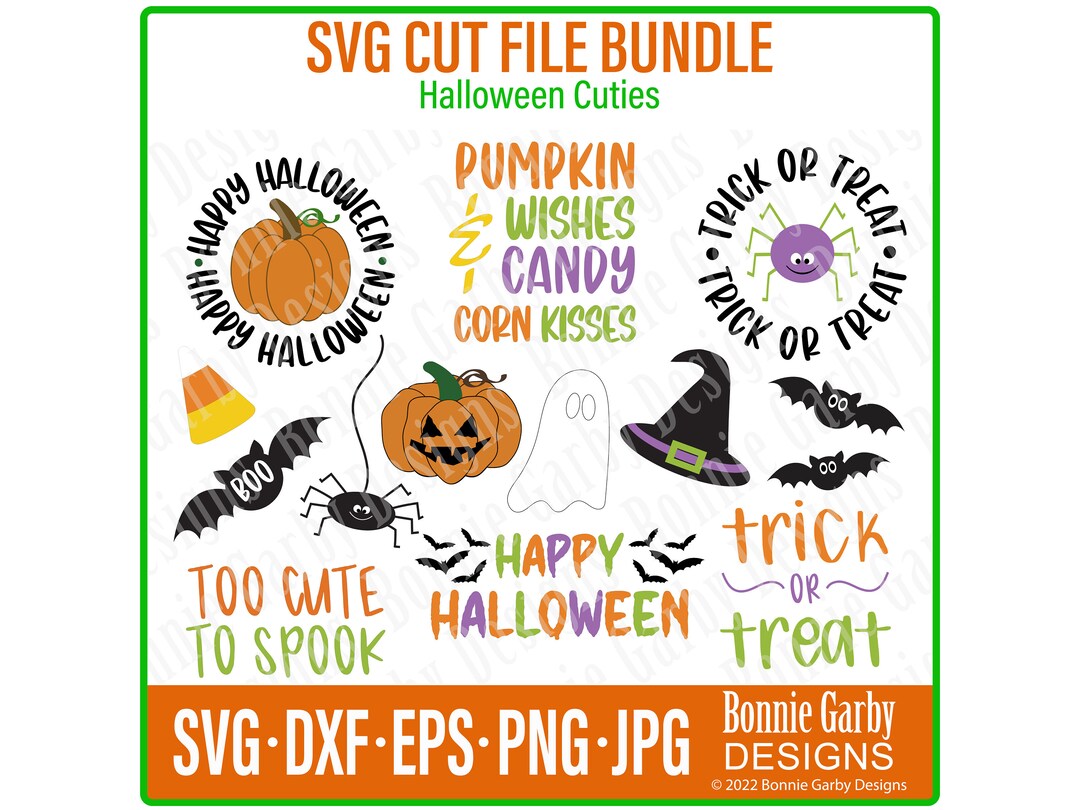 Halloween Cuties SVG Cut File Bundle, Color Digital Sentiment Stamp ...