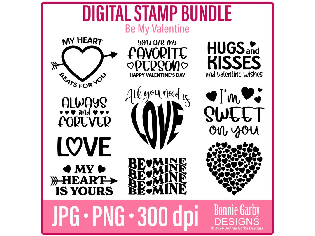 Be My Valentine Digital Stamp Bundle, Word Art Quotes, Clip Art, Word ...