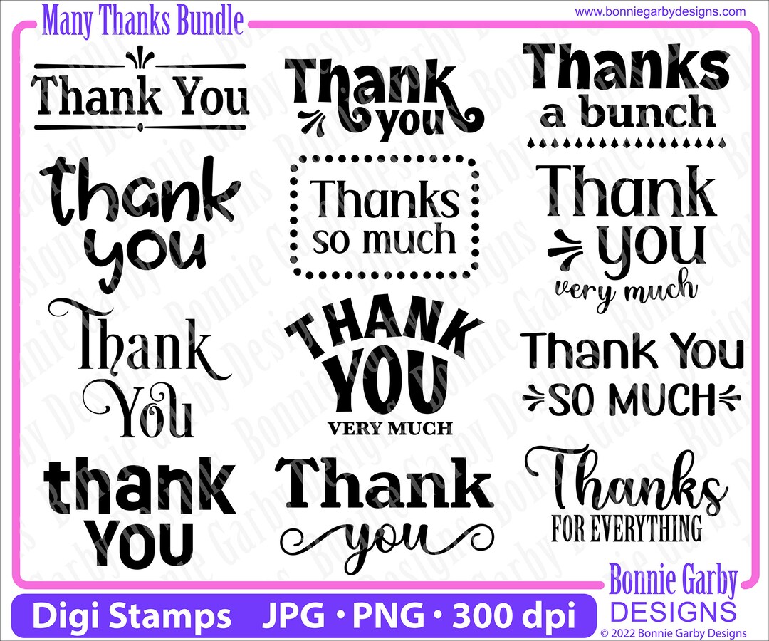 Many Thanks Thank You Digital Stamp Bundle Word Art Quotes for - Etsy