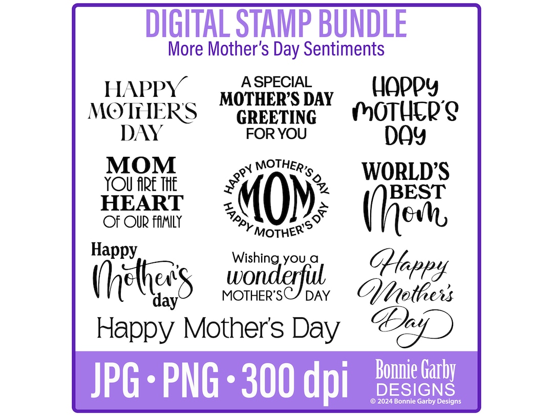 More Happy Mother's Day Sentiments Digital Stamp Bundle, Clip Art, Word ...