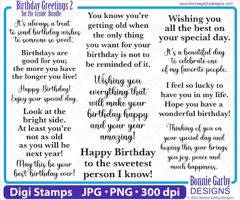 Birthday Sentiments 'for the Inside' Digital Stamps - Etsy