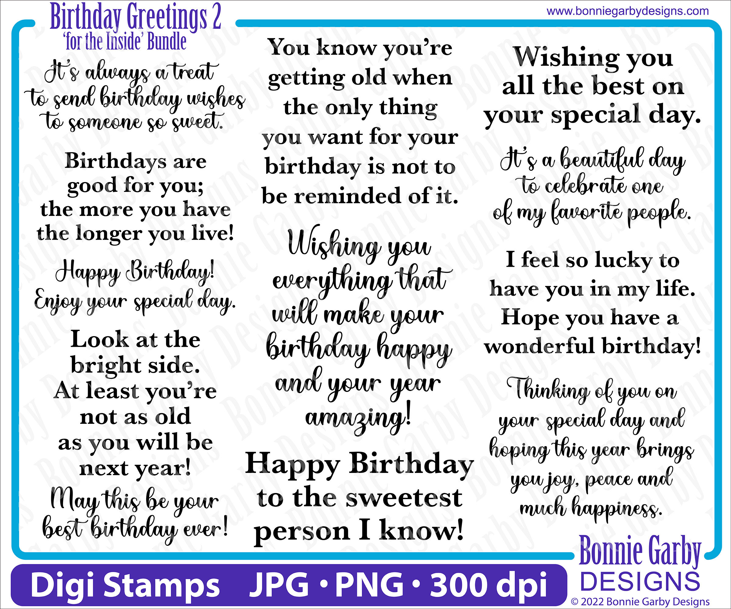 Birthday Sentiments 'for the Inside' Digital Stamps - Etsy