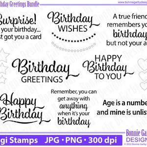 Birthday Greetings Digital Stamp Bundle Word Art Quotes Clip - Etsy