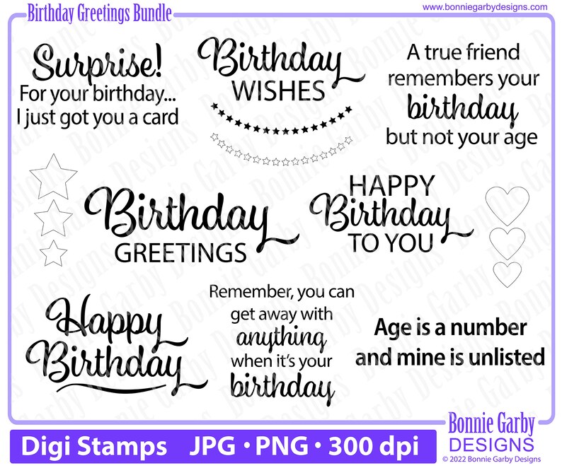 Birthday Greetings Digital Stamp Bundle Word Art Quotes Clip - Etsy