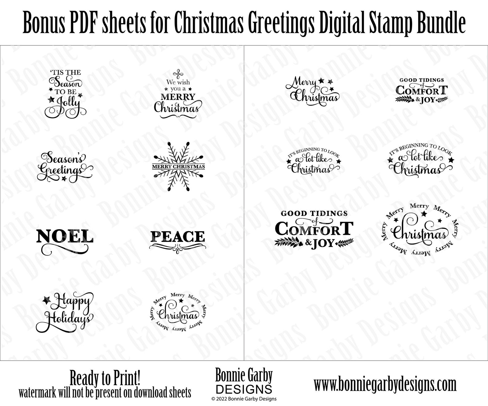 Christmas Greetings Digital Stamp Bundle, Clip Art, Word Art Quotes for ...