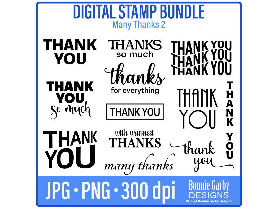 Many Thanks 2 Digital Stamp Bundle, Word Art Quotes for Cardmaking ...
