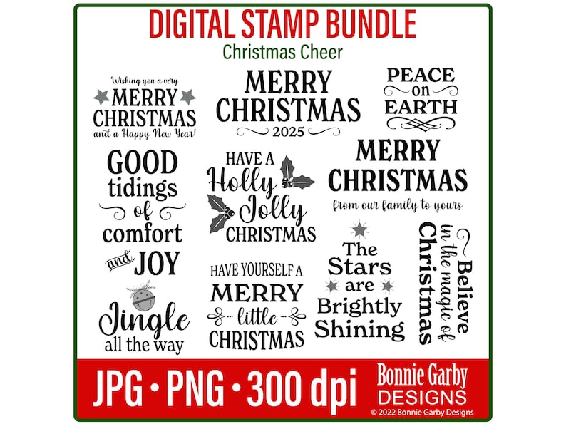 Christmas Cheer 2025 Digital Stamp Bundle, Word Art Quotes, Photo ...
