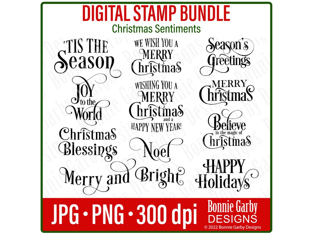 Christmas Sentiments Digital Stamp Bundle, Word Art Quotes for ...