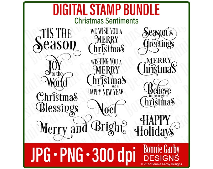 Christmas Card Sentiments 'for the Inside' Digital Stamp Bundle, Clip ...