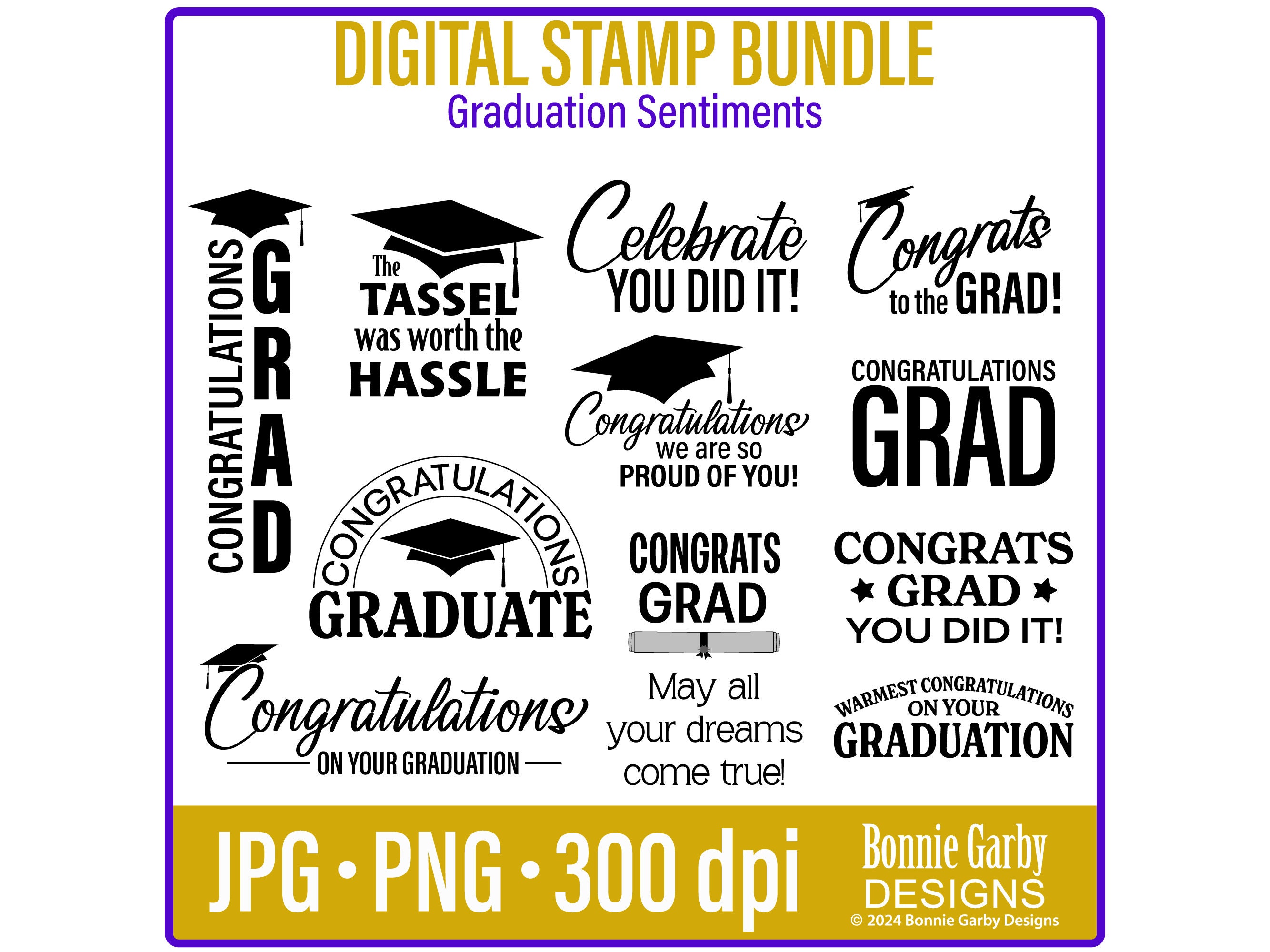 Graduation Sentiments Digital Stamp Bundle, Clip Art, Word Art Quotes ...