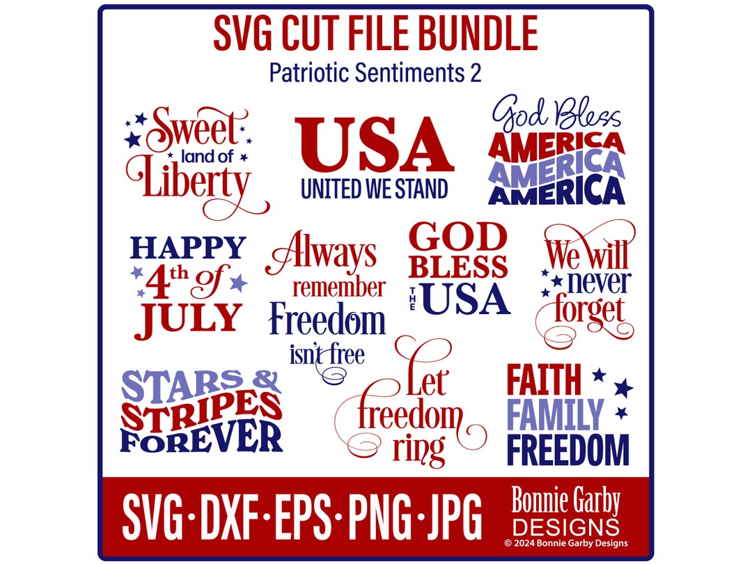 4th of July Patriotic Sentiments 2 SVG Cut File Bundle, Full Color ...