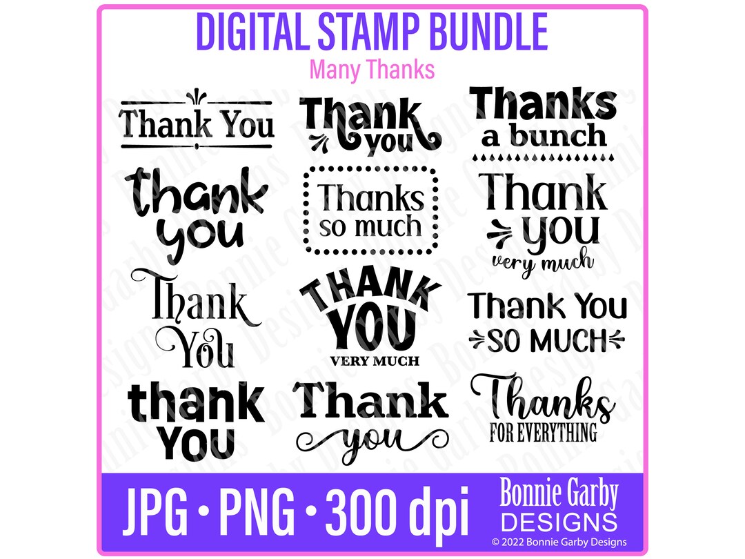 Many Thanks Thank You Digital Stamp Bundle Word Art Quotes for ...
