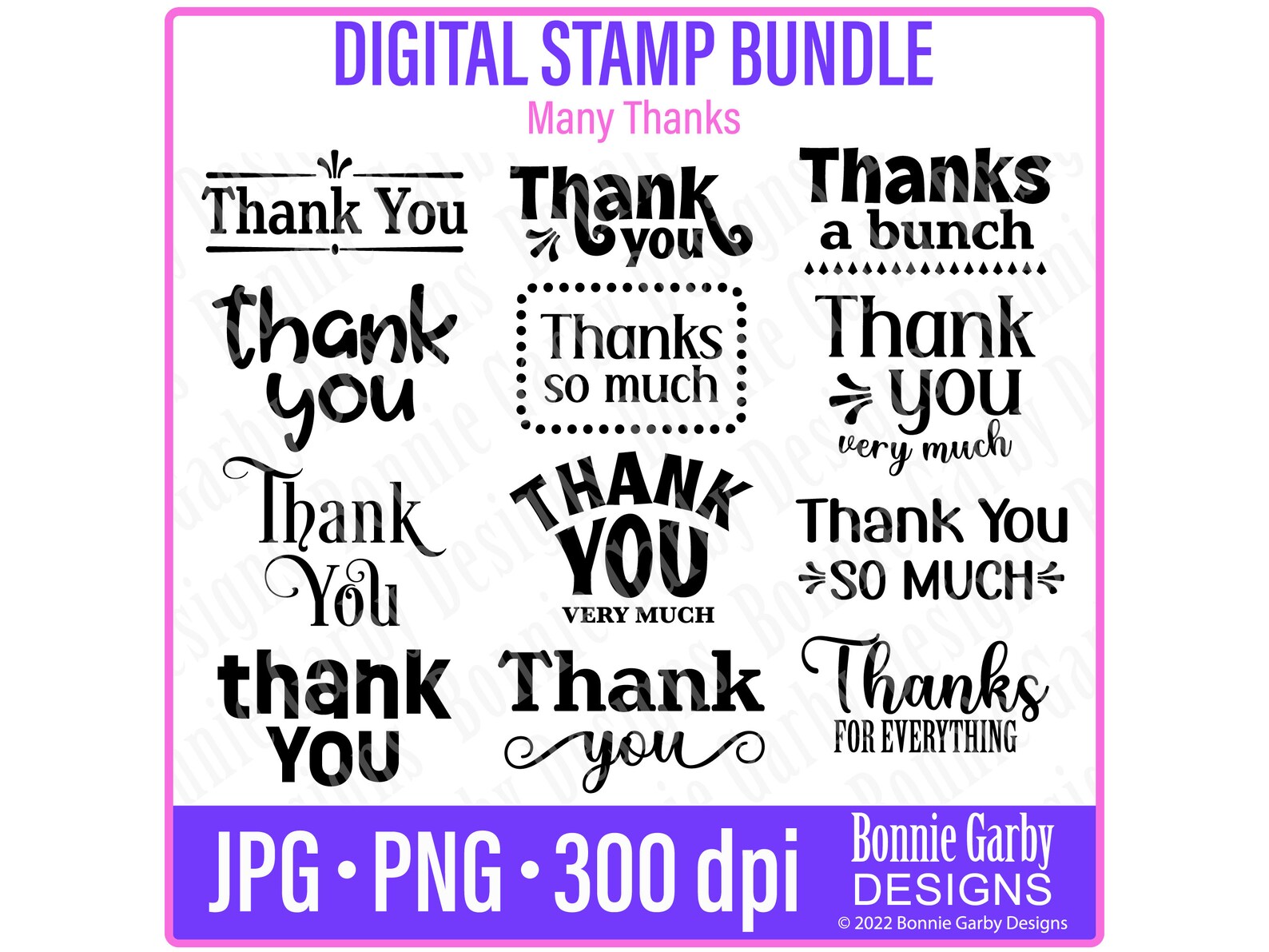 Many Thanks Thank You Digital Stamp Bundle Word Art Quotes for ...