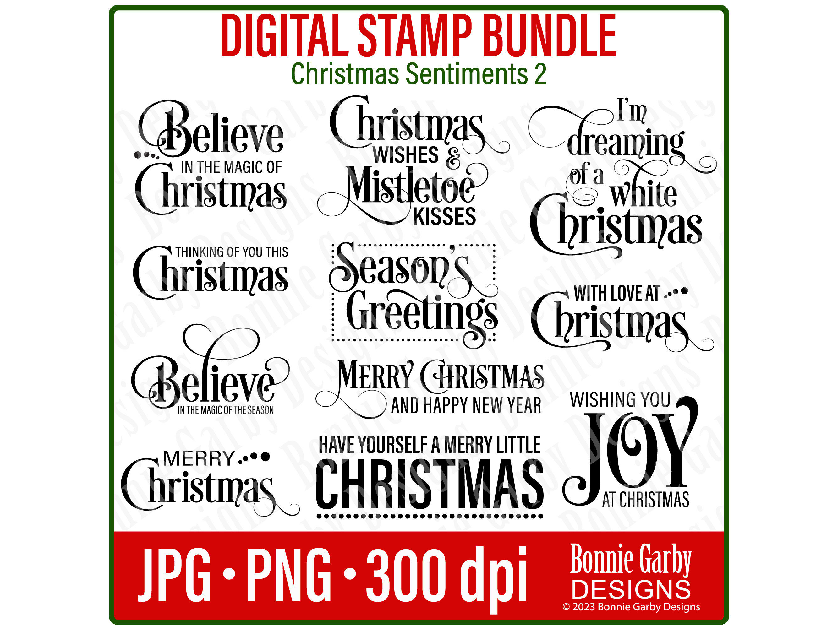 Christmas Sentiments 2 Digital Stamp Bundle, Clip Art, Word Art Quotes ...
