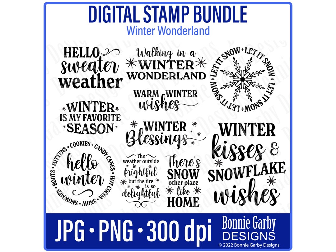 Winter Wonderland Digital Stamp Bundle, Word Art Quotes, Photo Overlays ...