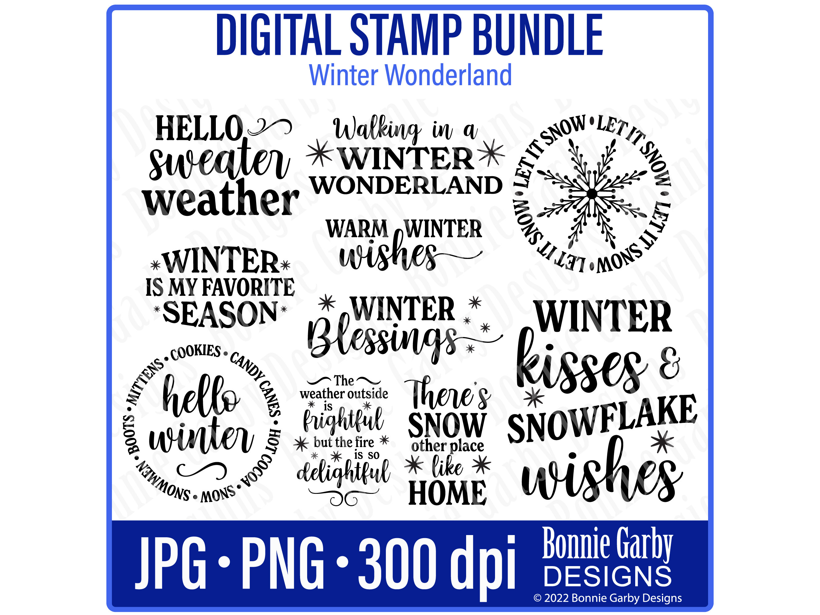 Winter Wonderland Digital Stamp Bundle, Word Art Quotes, Photo Overlays ...
