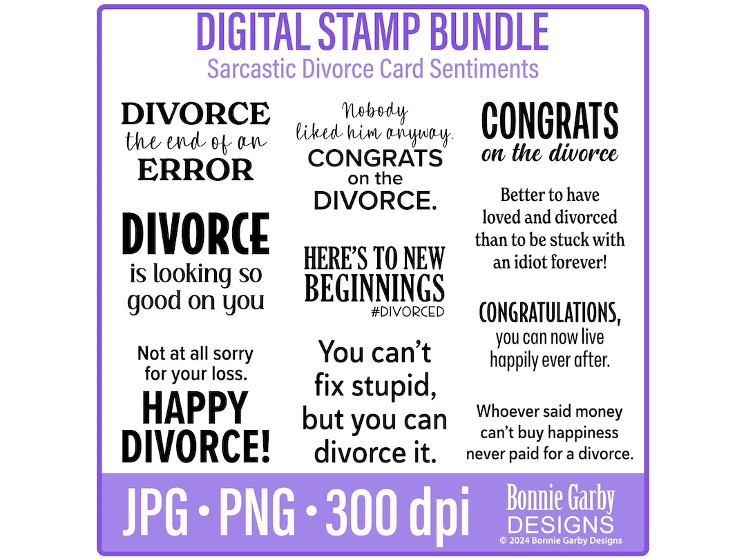 Sarcastic Divorce Card Sentiments Digital Stamp Bundle, Clip Art, Word ...