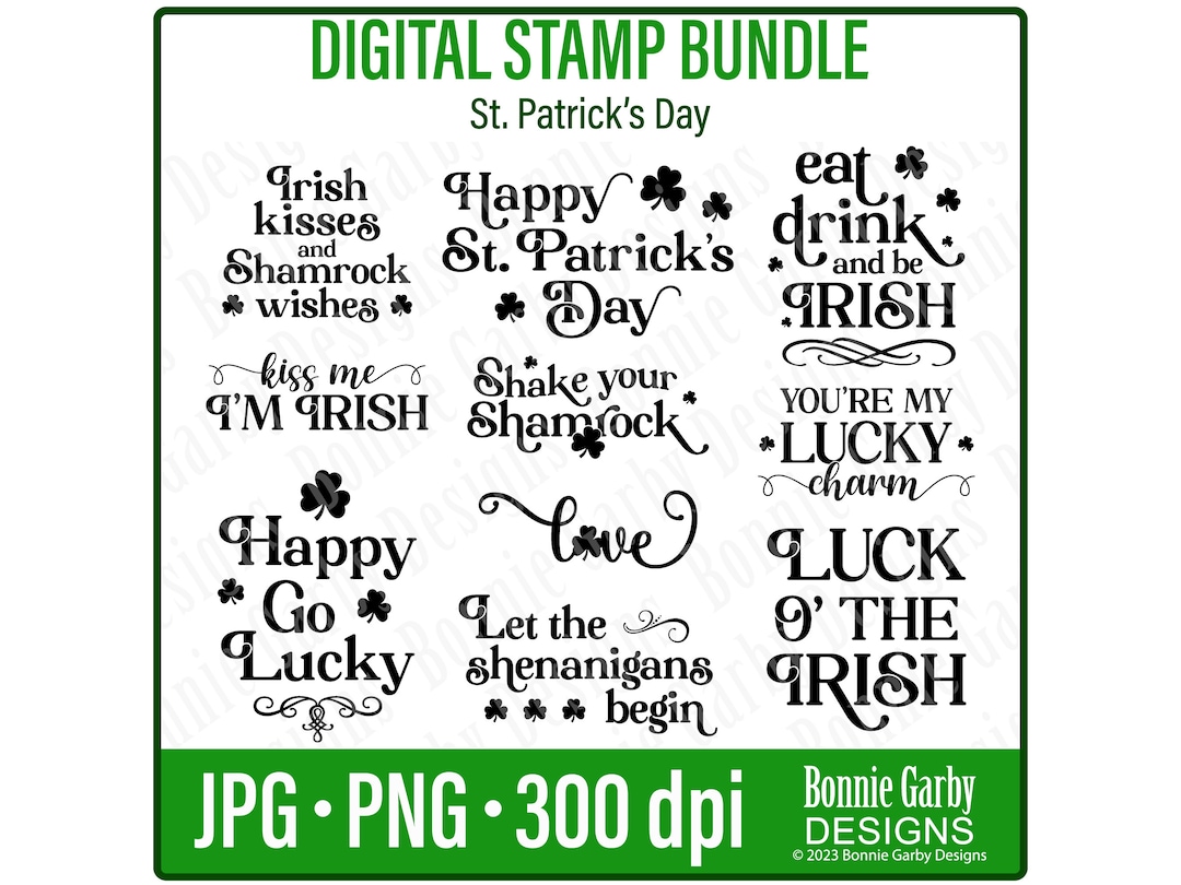 St. Patrick's Day Digital Stamp Bundle, Word Art Quotes, Clip Art ...
