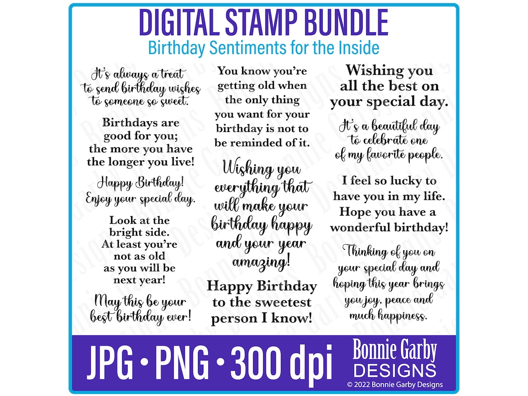 Birthday Sentiments 'for the Inside' Digital Stamps, Photo Overlays ...