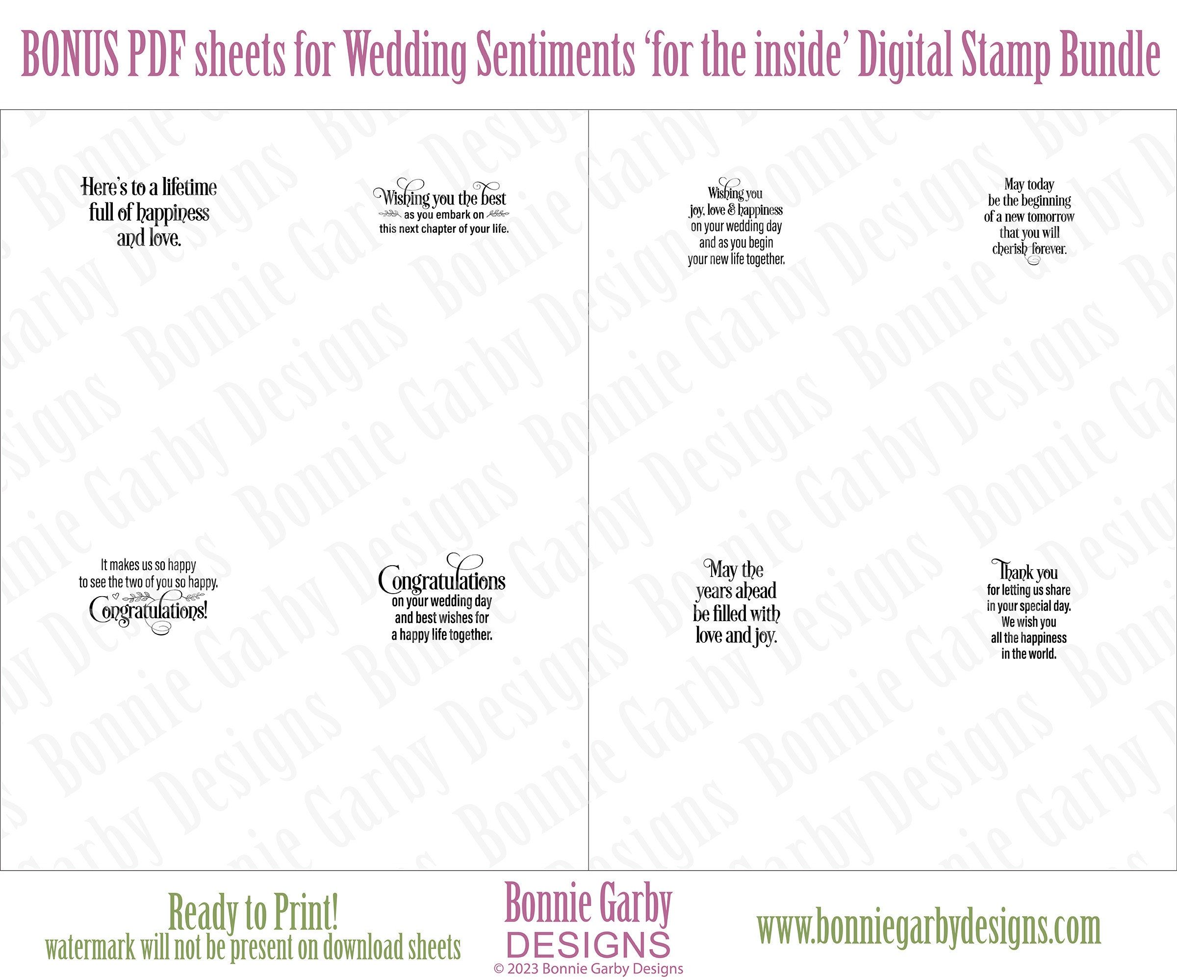 Wedding Card Sentiments 'for the Inside' Digital Stamp Bundle, Clip Art ...