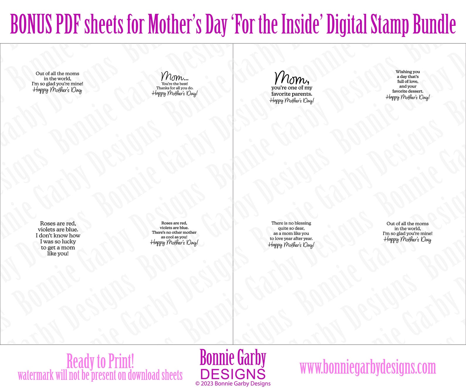 Happy Mother's Day Sentiments 'for the Inside' Digital Stamp Bundle ...