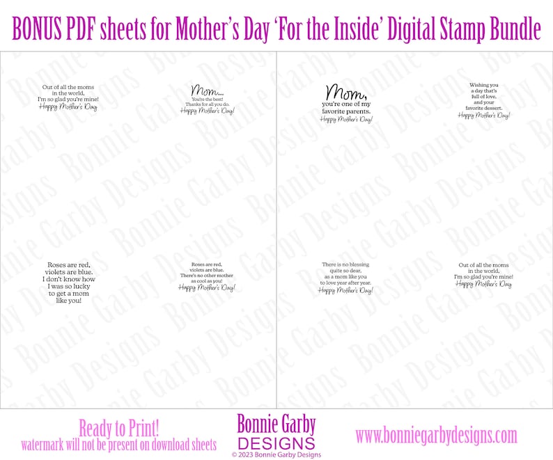 Happy Mother's Day Sentiments 'for the Inside' Digital Stamp Bundle ...