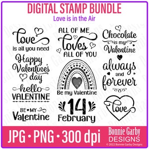 Love is in the Air Valentine Digital Stamp Bundle, Clip Art, Word Art ...