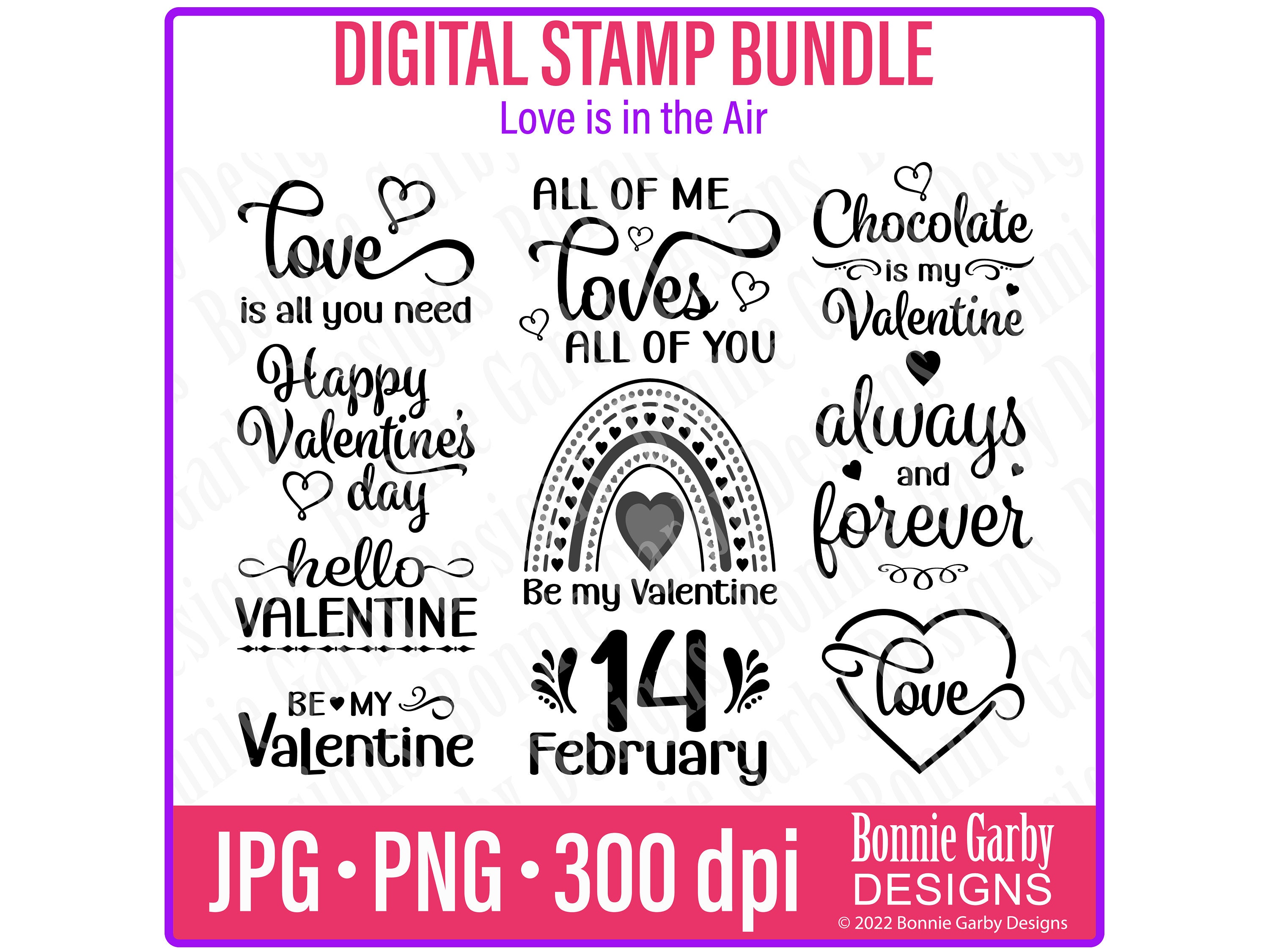 Love is in the Air Valentine Digital Stamp Bundle, Clip Art, Word Art ...