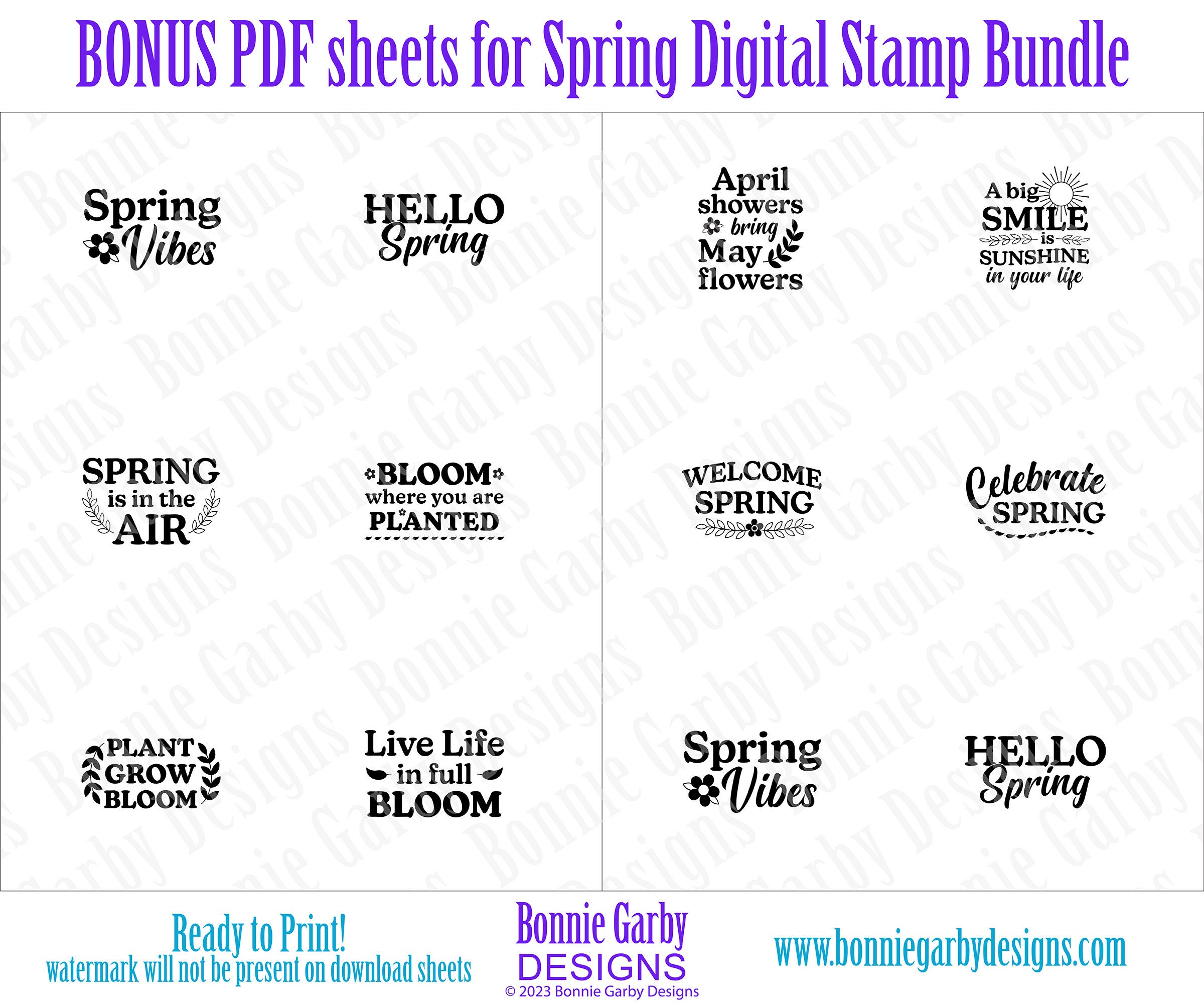 Spring Digital Stamp Bundle, Word Art Quotes, Clip Art, Word Art Quotes ...