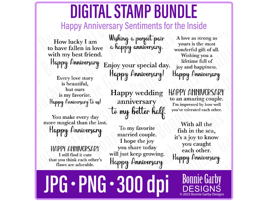 Happy Anniversary Sentiments 'for the Inside' Digital Stamp Bundle ...