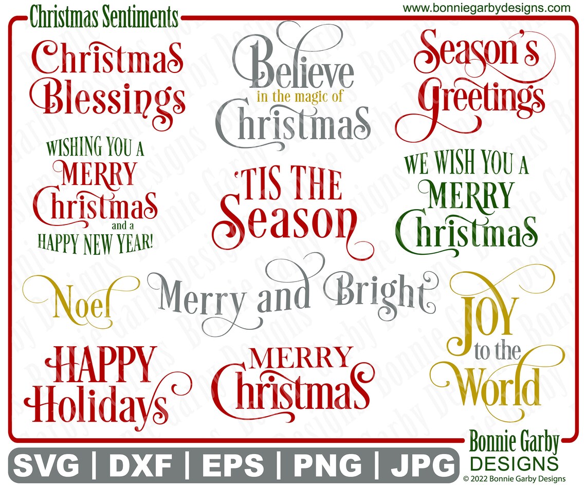 Christmas Sentiments SVG Bundle Cut File Color Digital - Etsy