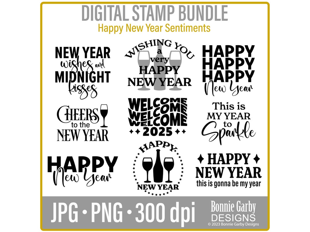 Happy New Year Sentiments Digital Stamp Bundle, Word Art Quotes for ...