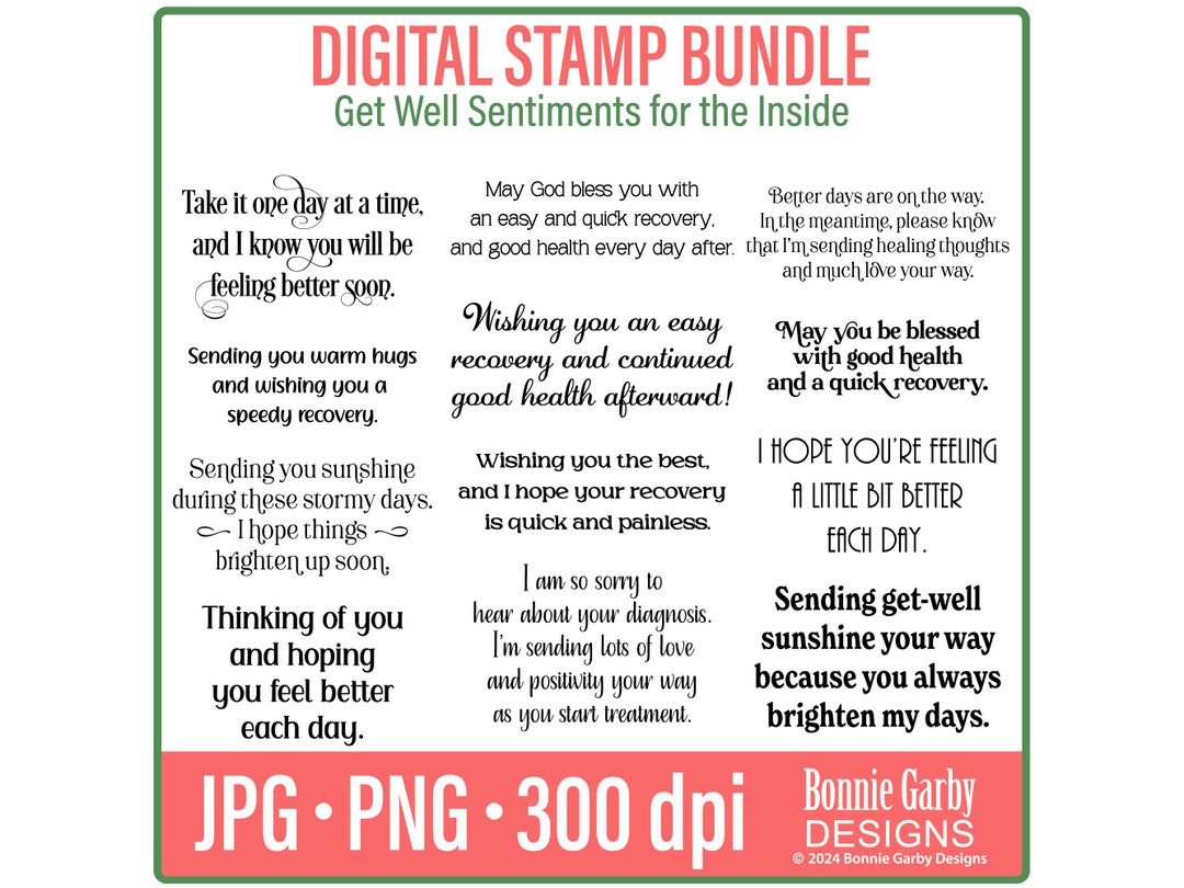 Get Well Sentiments 'for the Inside' Digital Stamp Bundle, Word Art ...