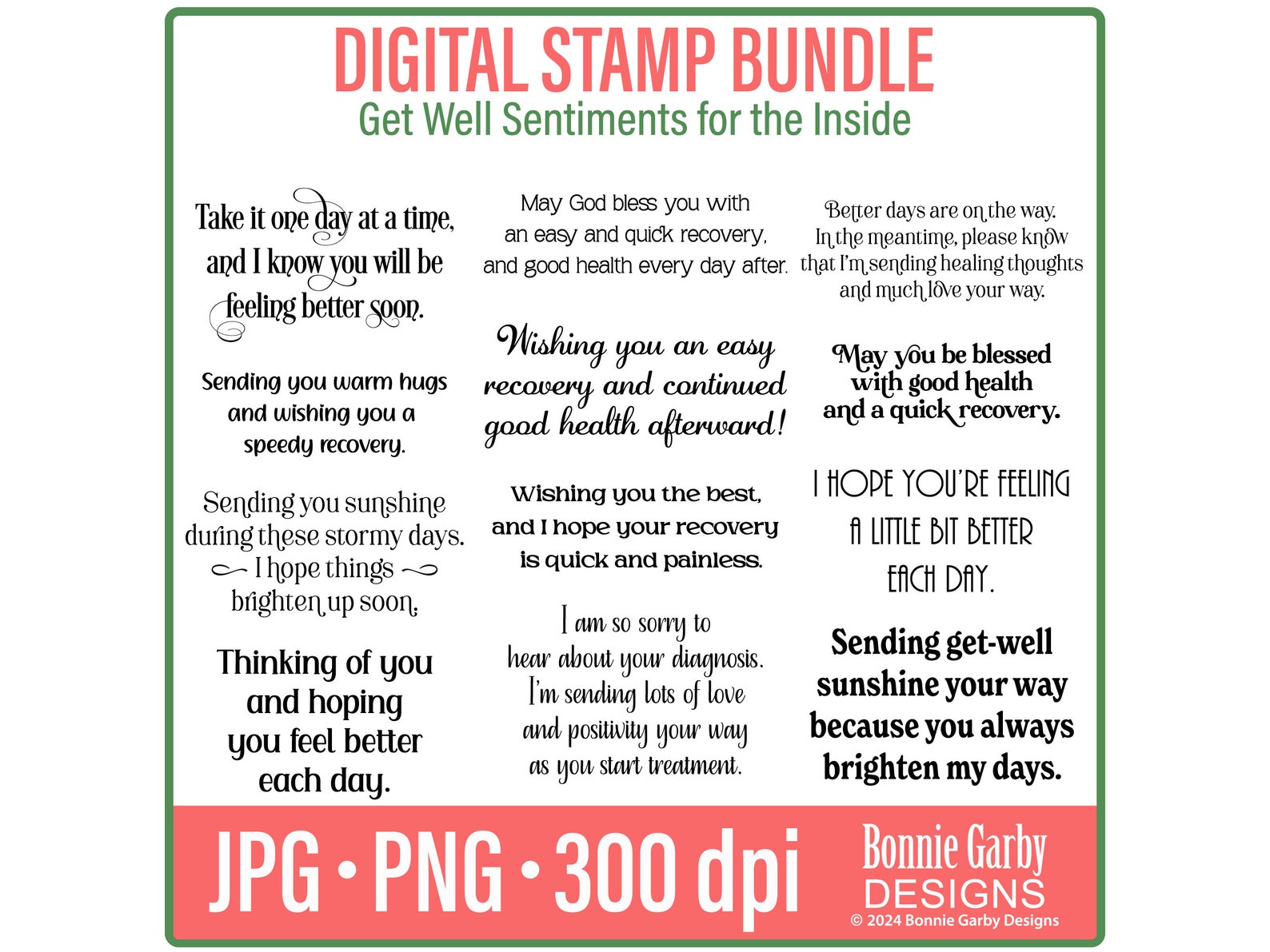 Get Well Sentiments 'for the Inside' Digital Stamp Bundle, Word Art ...