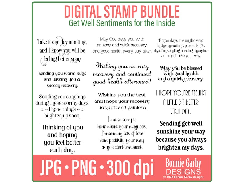 Get Well Sentiments 'for the Inside' Digital Stamp Bundle, Word Art ...