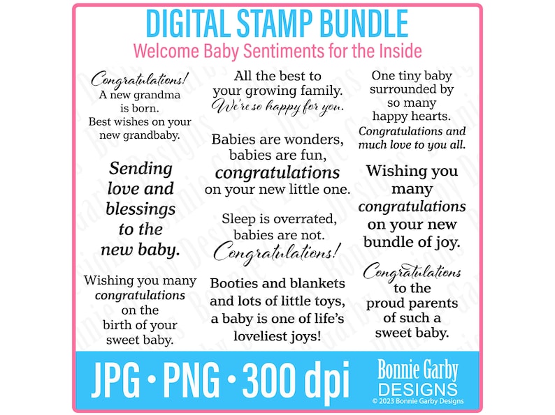 Welcome Baby Sentiments 'for the Inside' Digital Stamp Bundle, Clip Art ...